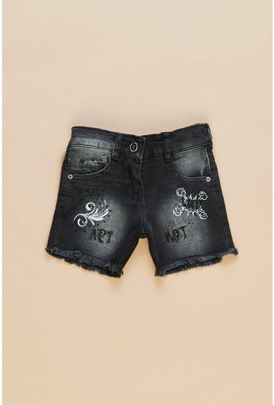 FullaModa Nakışlı Çocuk Kot Şort