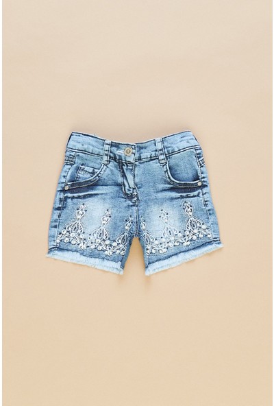FullaModa Nakışlı Çocuk Kot Şort