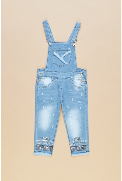 FullaModa Pul Nakışlı Çocuk Kot Salopet