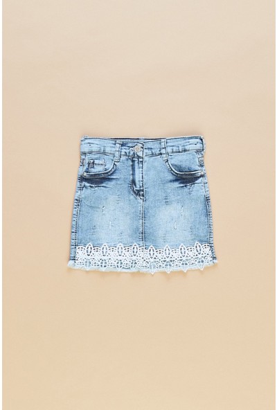 FullaModa Güpür Detaylı Çocuk Kot Etek