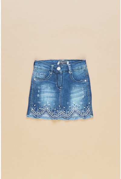 FullaModa Nakışlı Çocuk Kot Etek