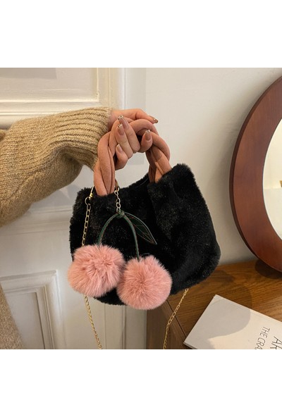 Kalavika Kadın Zincirli Peluş Çanta - Siyah (Yurt Dışından)