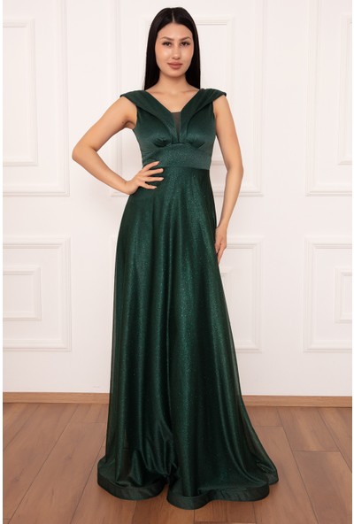 Kalopya Simli Tül Uzun Abiye Elbise 13280