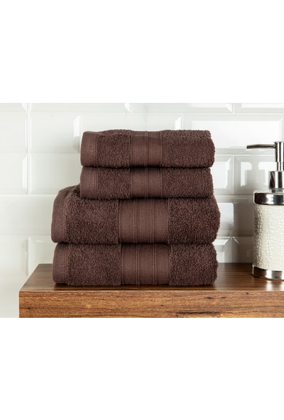 Madame Coco Fabrice Düz 4'Lü Havlu Seti - Kahverengi Madame Coco Fabrice Düz 4'Lü Havlu Seti - Kahverengi