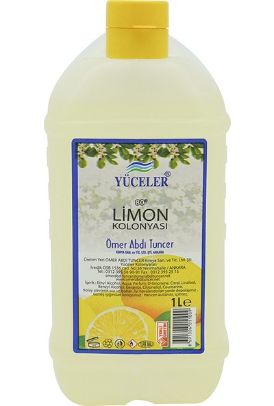 Yüceler Ömer Abdi Tuncer Limon Kolonya 80 Derece 1 Lt