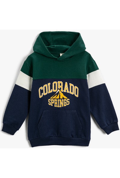 Koton Renk Bloklu Kapşonlu Kanguru Cepli Sweatshirt