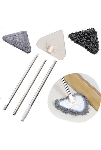 Buffer Teleskopik Saplı 150 cm Üçgen Mop Cam Duvar Tavan Fayans Parke Temizleyici Mop