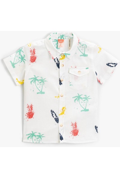 Koton Erkek Bebek Tropikal Baskılı Kısa Kollu Gömlek Pamuklu