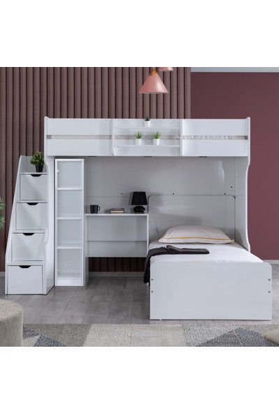 Setay Ranza, Marsilya Ranza Karyola Çalışma Masası Tek Kapaklı Dolap - Beyaz + 2 Adet Comfort Yatak Setay Ranza, Marsilya Ranza Karyola Çalışma Masası Tek Kapaklı Dolap - Beyaz + 2 Adet Comfort Yatak
