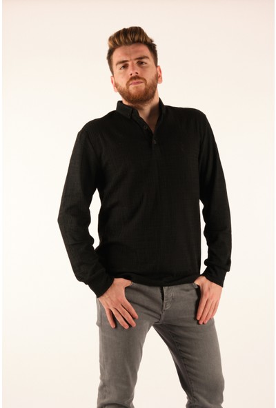 Legato Gömlek Yaka Ekose Uzun Kol Siyah Erkek Sweat SWT22745 Legato Gömlek Yaka Ekose Uzun Kol Siyah Erkek Sweat SWT22745