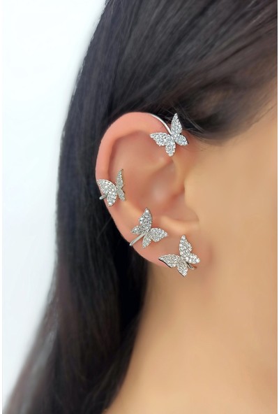 ÇLK Accessories Tekli Zirkon Taşlı Kelebek Manşet Earcuf/kıkırdak Küpe TRKÜPE34371 YB38003