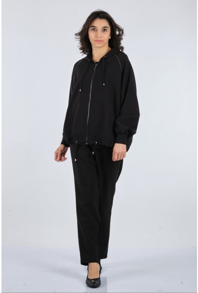 Seleste Zincir Detaylı Dar Paça Yüksek Bel Lastikli Siyah Kadın Eşofman Takım 212K3131