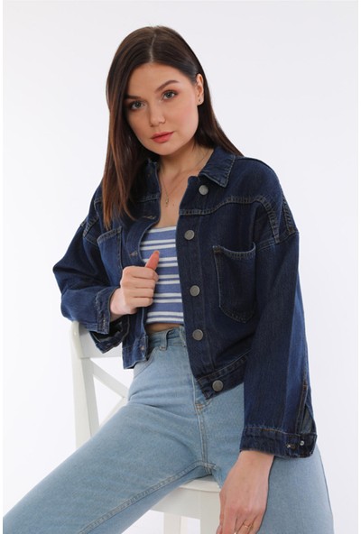 Fav Style Kadın Crop Denim Ceket Fav Style Kadın Crop Denim Ceket