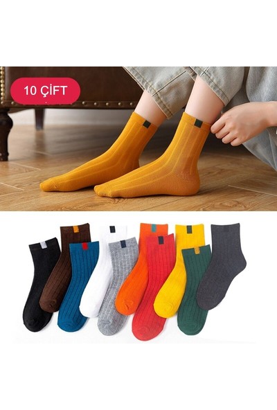 Çorapmanya 10 Çift Çok Renkli Unisex Kolej Tenis Çorap Çorapmanya 10 Çift Çok Renkli Unisex Kolej Tenis Çorap