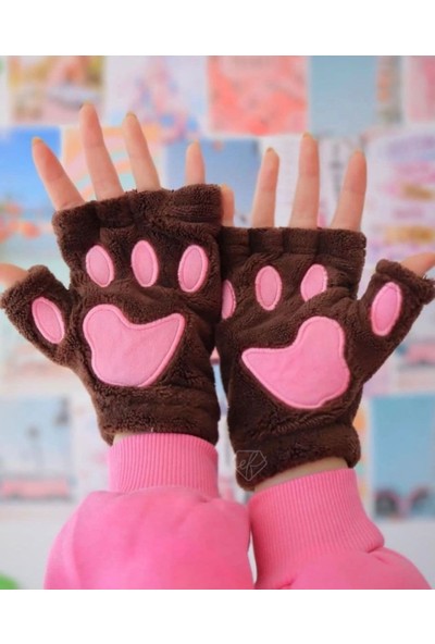 Koyu Kahverengi Peluş Eldiven