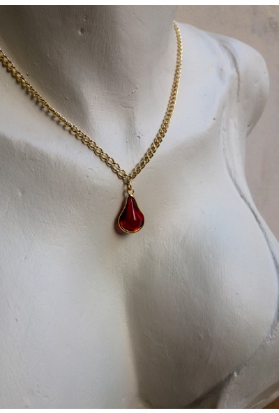 Sandcastle Altın Kaplama Kırmızı Damla Zincir Kolye