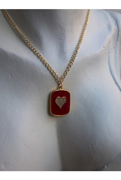 Sandcastle Zirkonlu,mineli Kırmızı Kalpli Zincir Kolye
