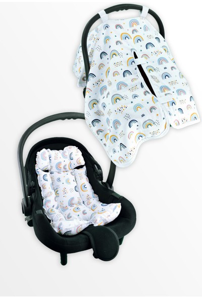 Ponçikya Müslin Kışlık Puset Örtüsü ve Puset Minderi - Mavi Gökkuşağı Ponçikya Müslin Kışlık Puset Örtüsü ve Puset Minderi - Mavi Gökkuşağı