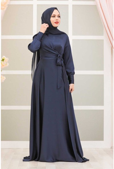 Neva Style Tesettürlü Abiye Elbise - Krep Saten Lacivert Tesettür Abiye Elbise 1420L Neva Style Tesettürlü Abiye Elbise - Krep Saten Lacivert Tesettür Abiye Elbise 1420L
