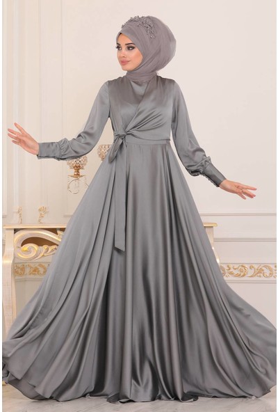 Neva Style Tesettürlü Abiye Elbise - Krep Saten Gri Tesettür Abiye Elbise 1420GR Neva Style Tesettürlü Abiye Elbise - Krep Saten Gri Tesettür Abiye Elbise 1420GR