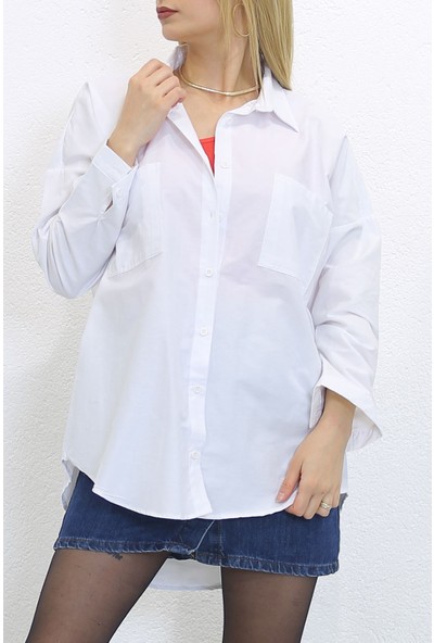 Modamiva Pamuk Terikoton Salaş Gömlek Beyaz - 8525.071. Modamiva Pamuk Terikoton Salaş Gömlek Beyaz - 8525.071.