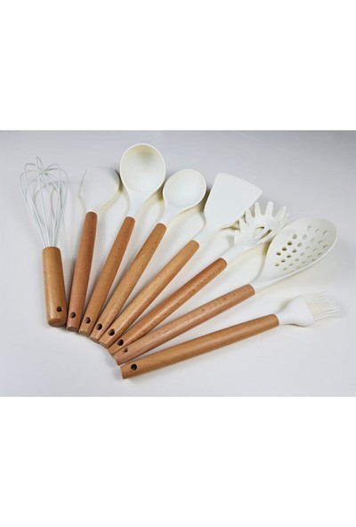 Senin Dükkanın 8 Parça Bambu Saplı Silikon Kepçe Spatula Mutfak Seti Krem Senin Dükkanın 8 Parça Bambu Saplı Silikon Kepçe Spatula Mutfak Seti Krem