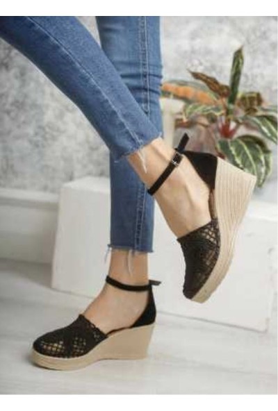 Linda Shoes Önü Kapalı Dantelli Bilekten Bağlı Dolgu Taban Ayakkabı