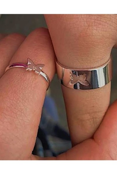 Bi'She Butik Sevgili Ikili Kelebek Yüzük