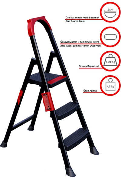 Ertekpa Anka Plus 2+1 Basamaklı Metal Merdiven Ertekpa Anka Plus 2+1 Basamaklı Metal Merdiven