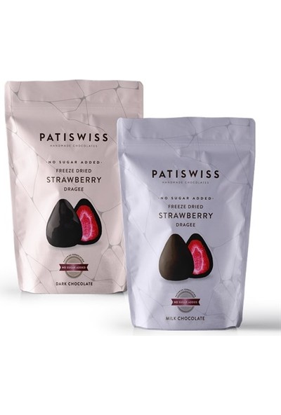 Patiswiss Şeker Ilavesiz Çilek Set Sütlü ve Bitter Çikolatalı 80 gr x 2 Patiswiss Şeker Ilavesiz Çilek Set Sütlü ve Bitter Çikolatalı 80 gr x 2