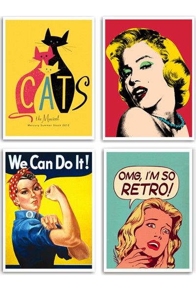 Mia Pera 4 Lü Cats Marilyn Monroe Retro We Can Do It Kart Seti Mia Pera 4 Lü Cats Marilyn Monroe Retro We Can Do It Kart Seti