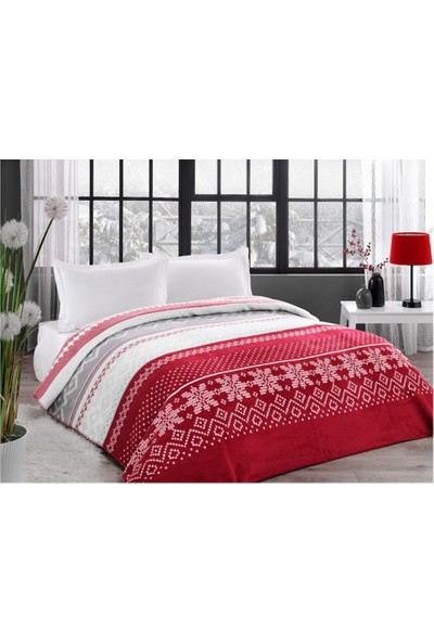 Taç Battaniye Pamuklu Çift Kişilik Mona Kırmızı