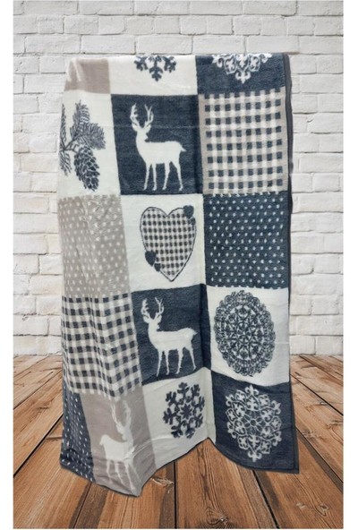 Aran Akrilik Battaniye Tek Kişilik Geyik Gri