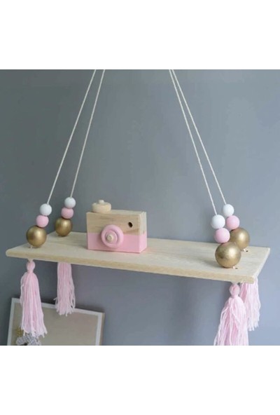 By Belis Design Bebek Çocuk Odası Pembe Püsküllü Dekoratif Raf 39,5X20 cm