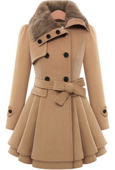 Ywt Kürk Yaka Kadın Yün Ceket - Kahverengi (Yurt Dışından)