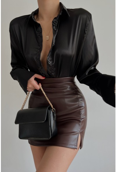 Eka Kadın Bordo Kısa Deri Etek 0999-2112 Eka Kadın Bordo Kısa Deri Etek 0999-2112