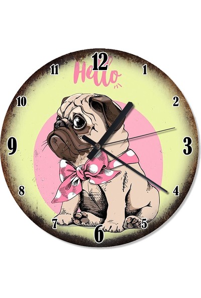 Tablomega Sevimli Pug Köpek Özel Tasarım Duvar Saati