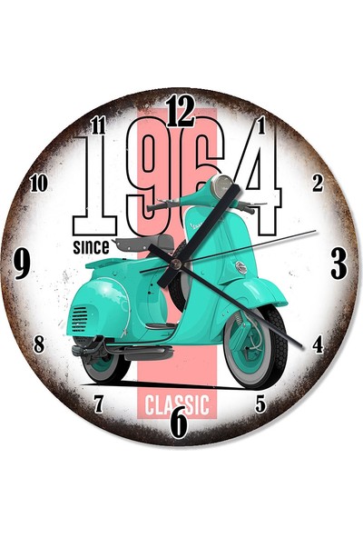 Tablomega Turkuaz Vespa Motosiklet Çocuk Odası Duvar Saati