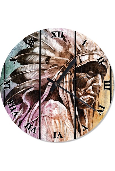 Tablomega Renkli Fon Kızılderili Çocuk Odası Duvar Saati