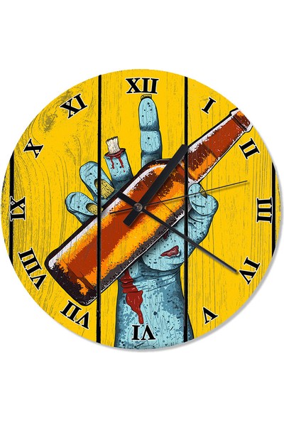 Tablomega Zombi ve Bira Tasarım Duvar Saati Tablomega Zombi ve Bira Tasarım Duvar Saati