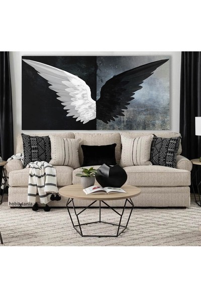 Hobimania Siyah Beyaz Kanatlar Kanvas Tablo (50 x 100 Cm)