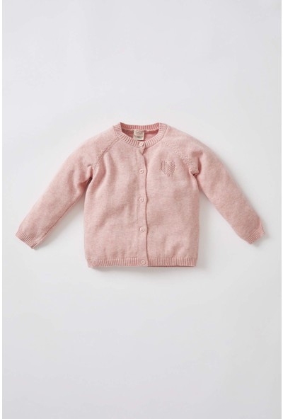 DeFacto Kız Bebek Kalp Desenli Pamuklu Triko Hırka W7073A222SP