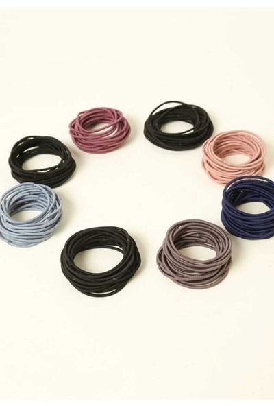H&E Design Kadın 24'lü Renkli Ince Lastik Toka Seti