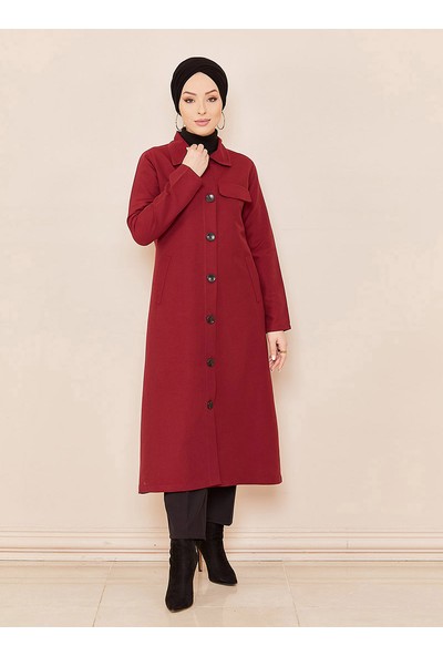Tofisa Düğme Detaylı Trençkot - Bordo - Tofisa