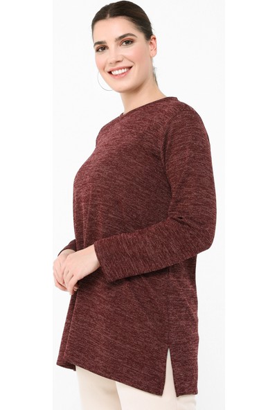 Alia Büyük Beden Yırtmaç Detaylı Triko Tunik - Bordo - Alia