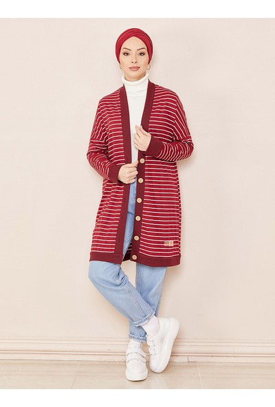 Tofisa Düğmeli Hırka - Bordo - Tofisa