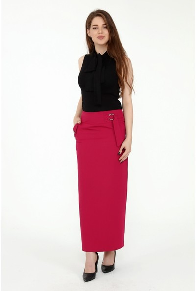 May Mara Kadın Cep Detaylı Mevsimlik Poliviskon Kalem Uzun Etek 2107/95