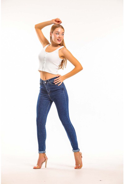 Questo Kadın Likralı Yüksek Bel Kot Pantolon