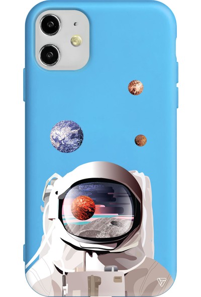 Trihed Apple iPhone 11 Mavi Renkli Silikon Astronotun Gözünden Telefon Kılıfı