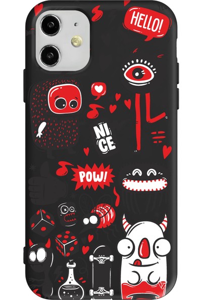 Trihed Apple iPhone 11 Siyah Renkli Silikon Sevimli Canavarlar Telefon Kılıfı